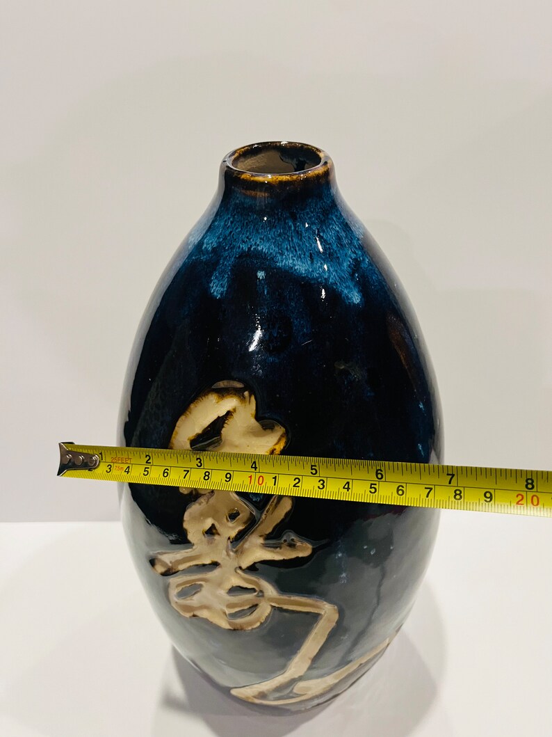 Vintage Asian Cobalt Blue Glazed Carved Vase Pottery - Etsy