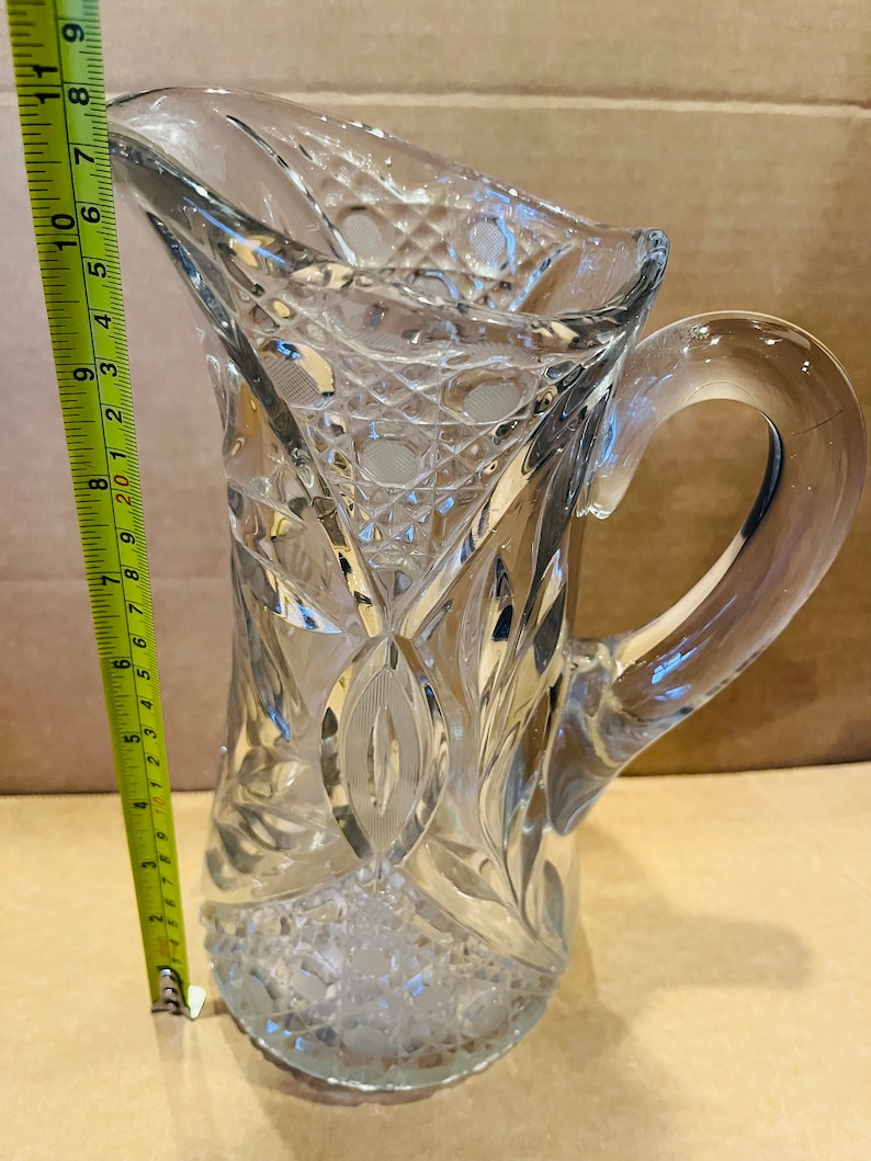 Vintage Large Crystal Pitcher American Brilliant Crystal Heavy Pitcher ...