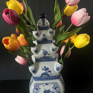 Hand-painted Blue & White Porcelain Tulipiere Tulip Vase - Etsy