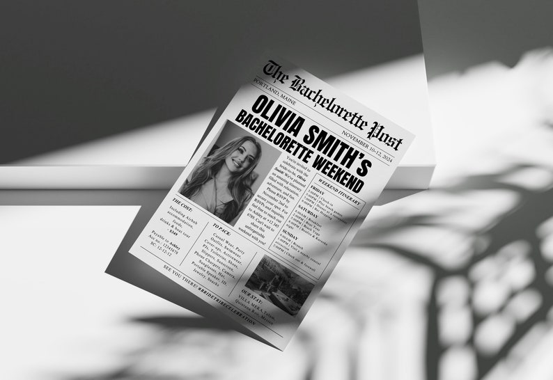Wedding Newspaper Bachelorette Itinerary Template, Bachelorette Weekend ...