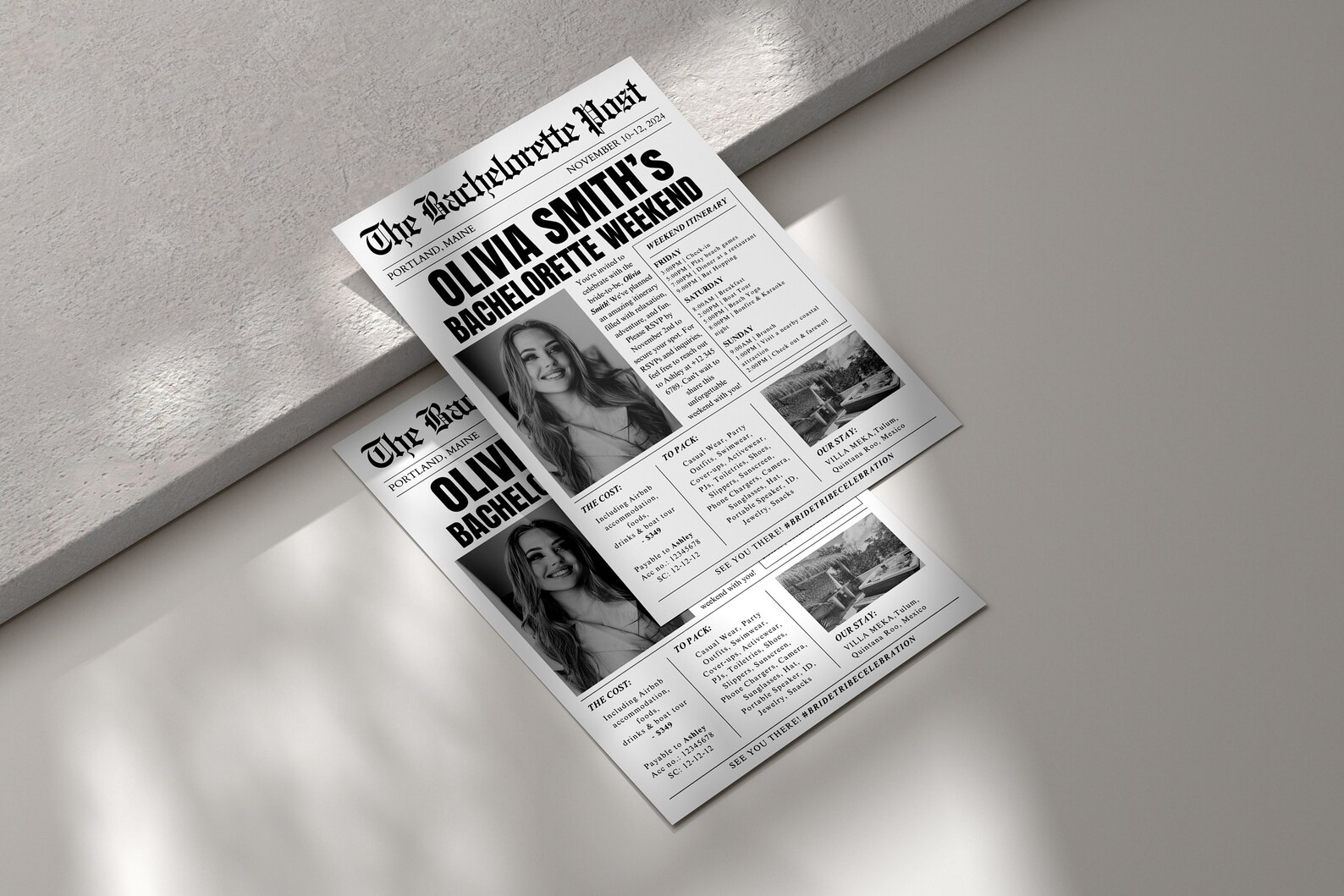 Wedding Newspaper Bachelorette Itinerary Template, Bachelorette Weekend ...