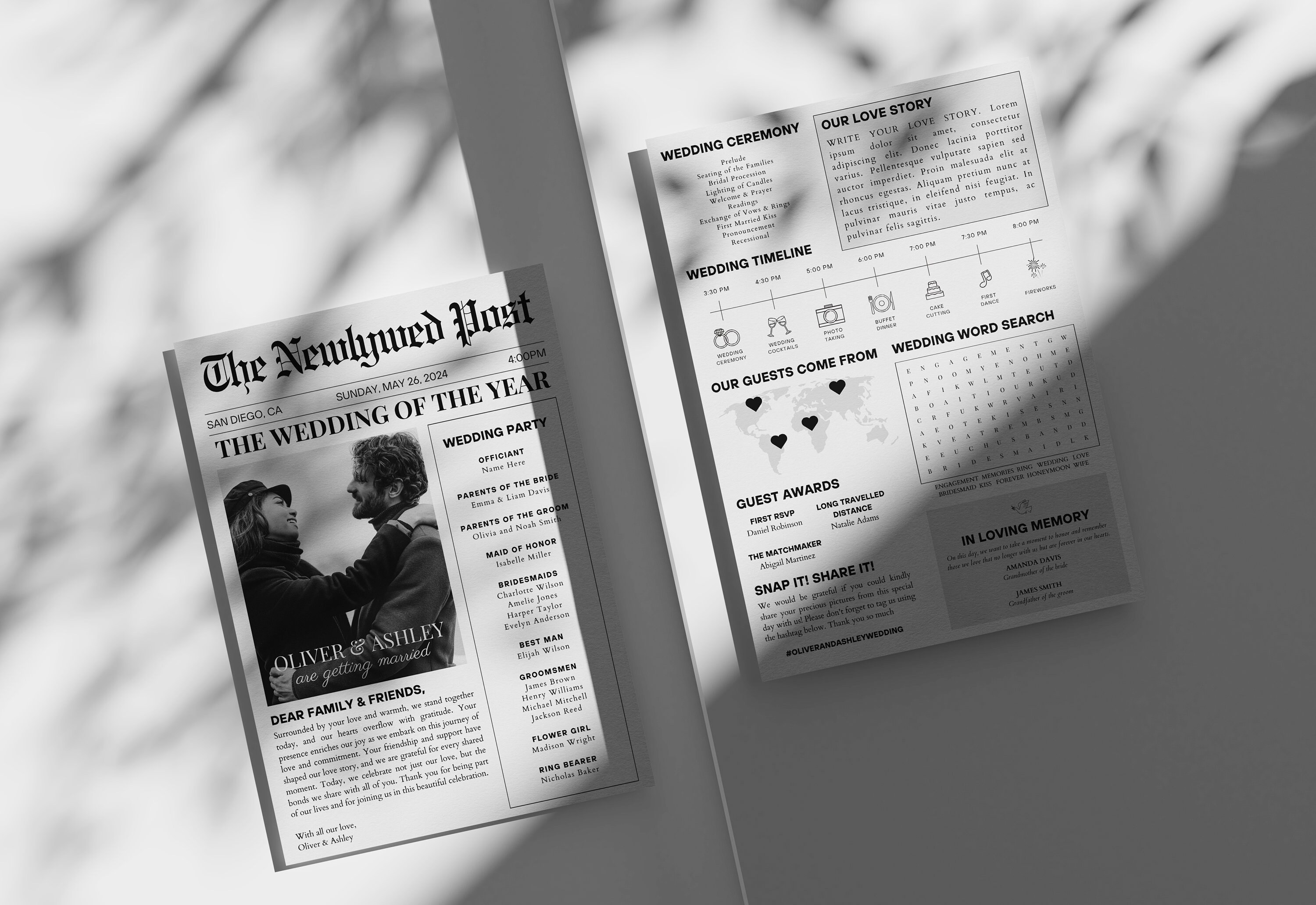 Newspaper Wedding Program Template, 2 Sided Wedding Newspaper, Editable ...