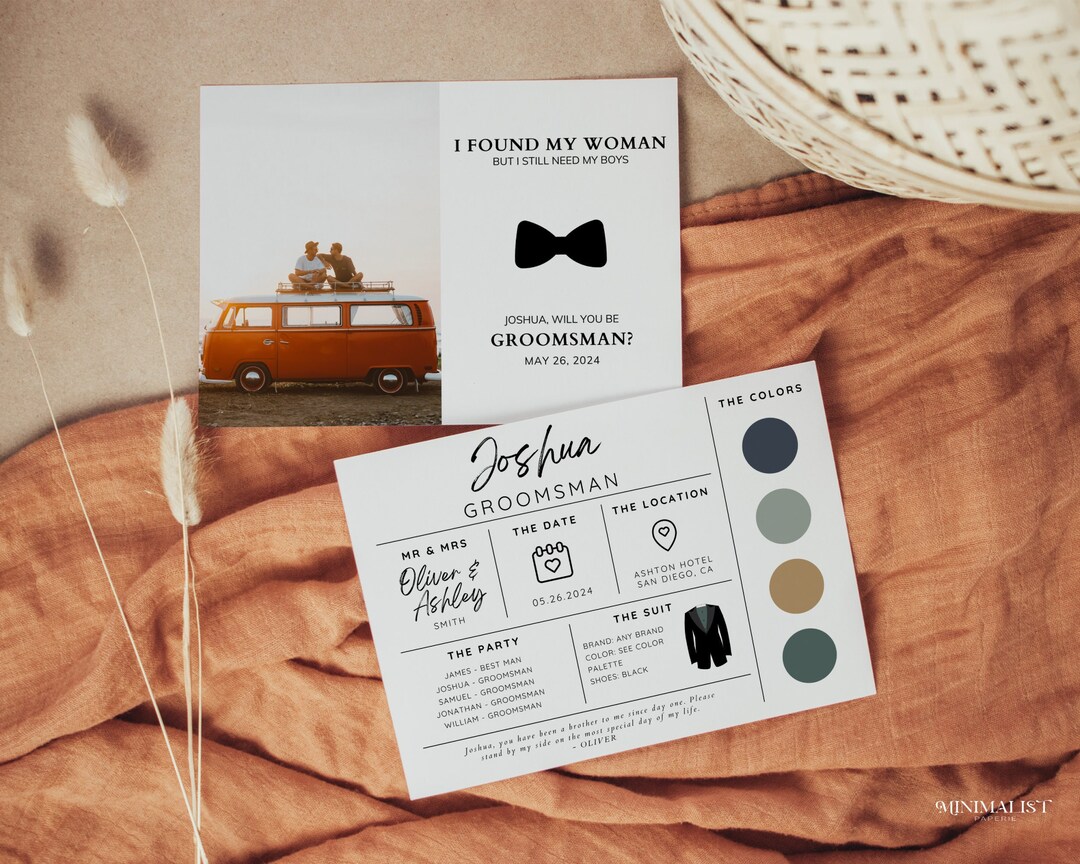 Groomsman Info Card Template, Minimalist Wedding (canva Template) - Etsy