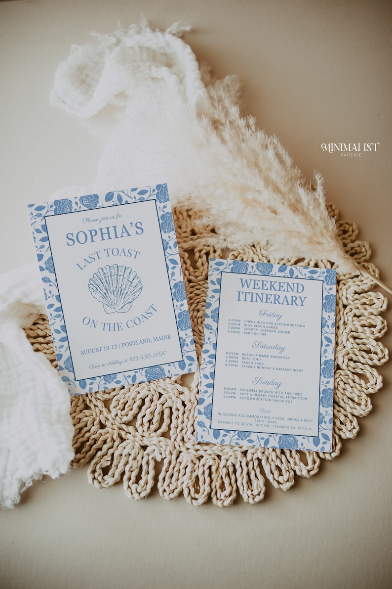 Coastal Bachelorette Invitation and Itinerary Template, Coastal Grandma ...