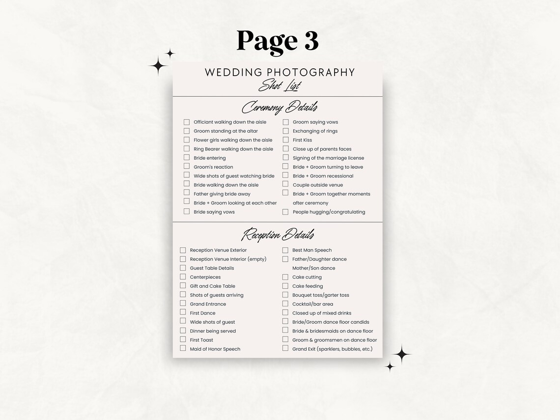 Wedding Photography Shot List, Wedding Photographer Check List ...