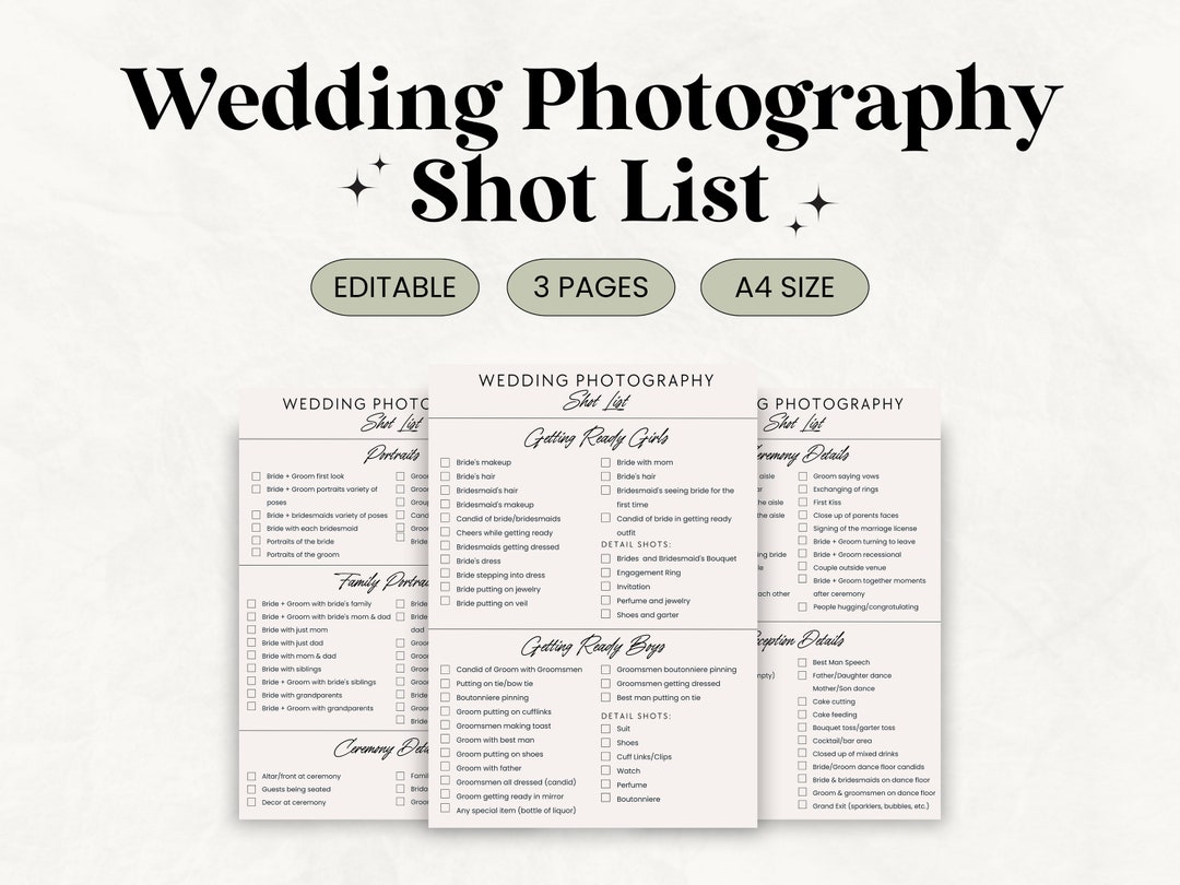 Wedding Photography Shot List Wedding Photographer Check - Etsy