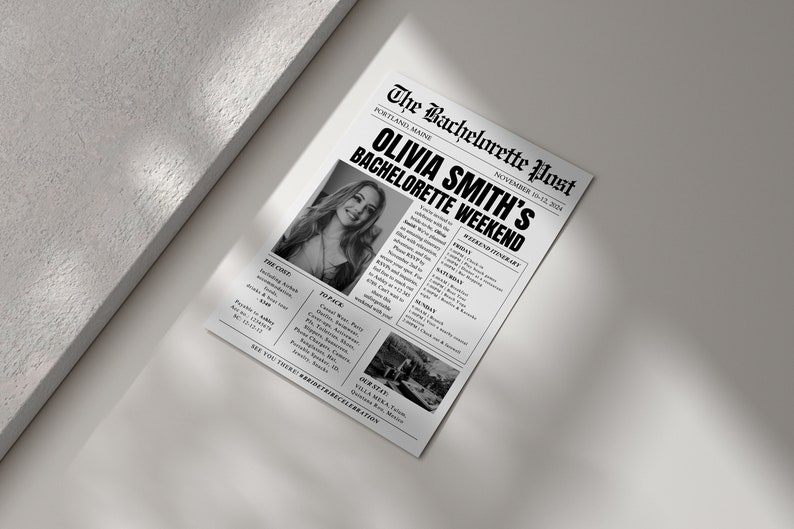 Wedding Newspaper Bachelorette Itinerary Template, Bachelorette Weekend ...
