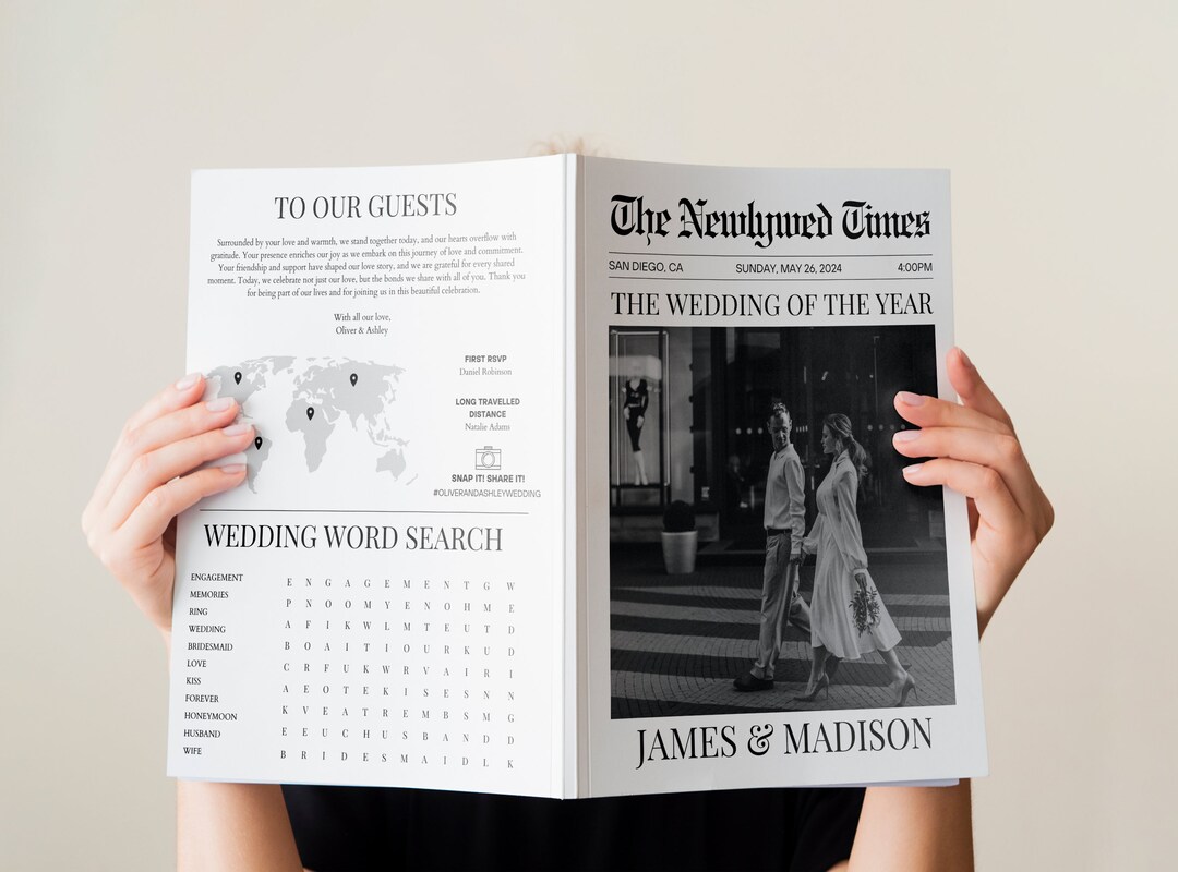Newspaper Wedding Program Template, Canva Editable Wedding Newspaper ...