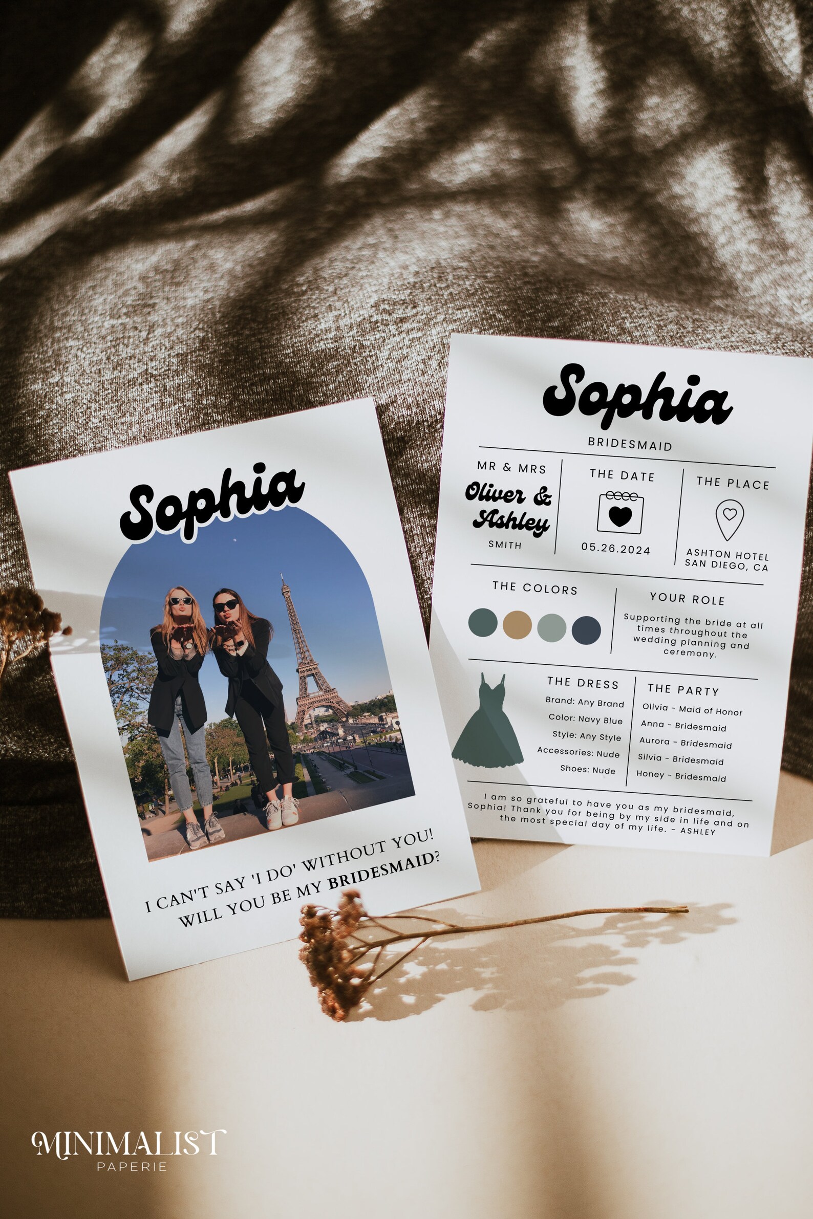 Bridesmaid Info Card, Canva Template, Bridal Party Info Card ...