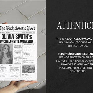 Wedding Newspaper Bachelorette Itinerary Template, Bachelorette Weekend ...