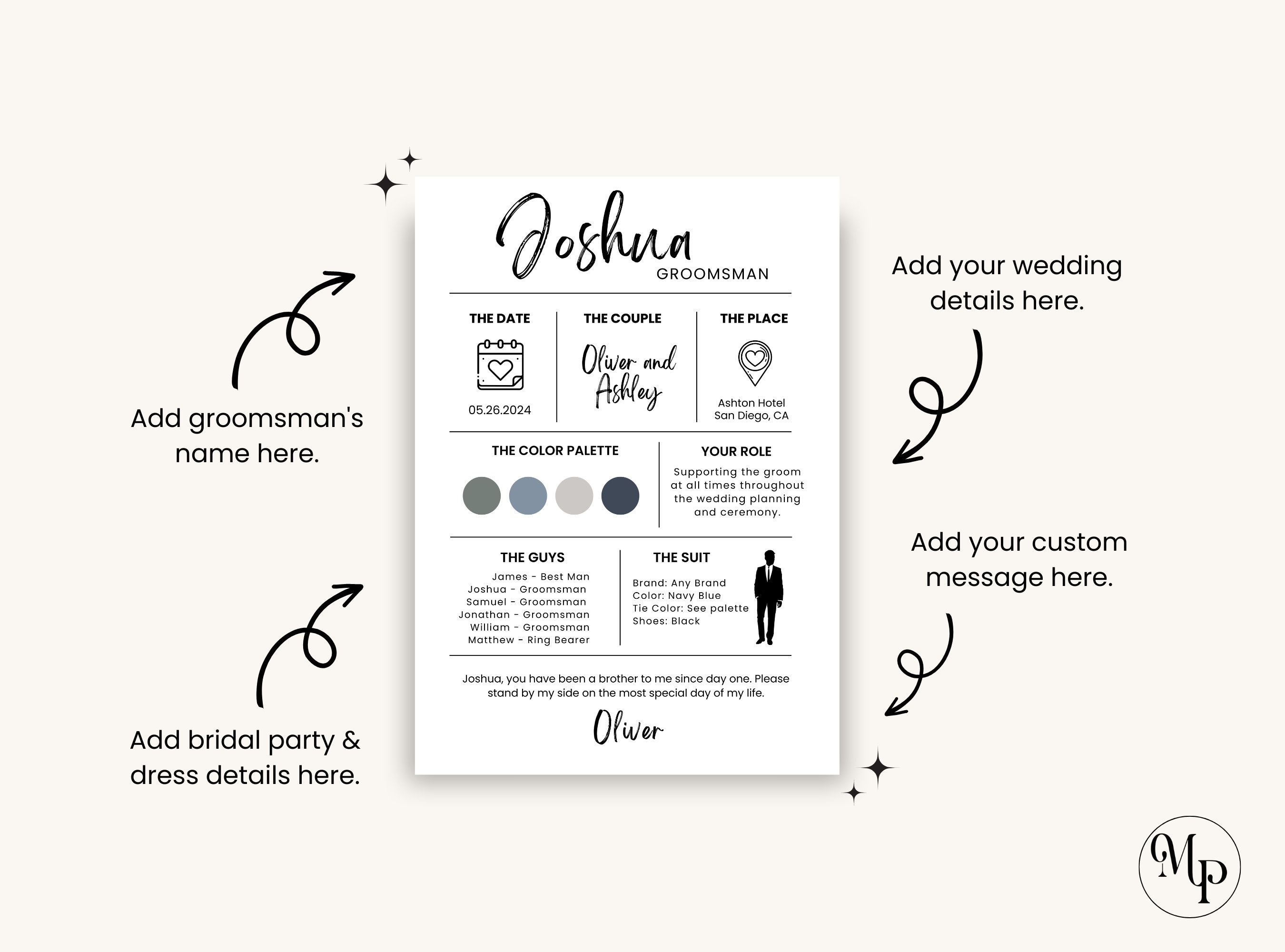 Groomsmen Info Card Template, Groomsman Information Card, Best Man ...