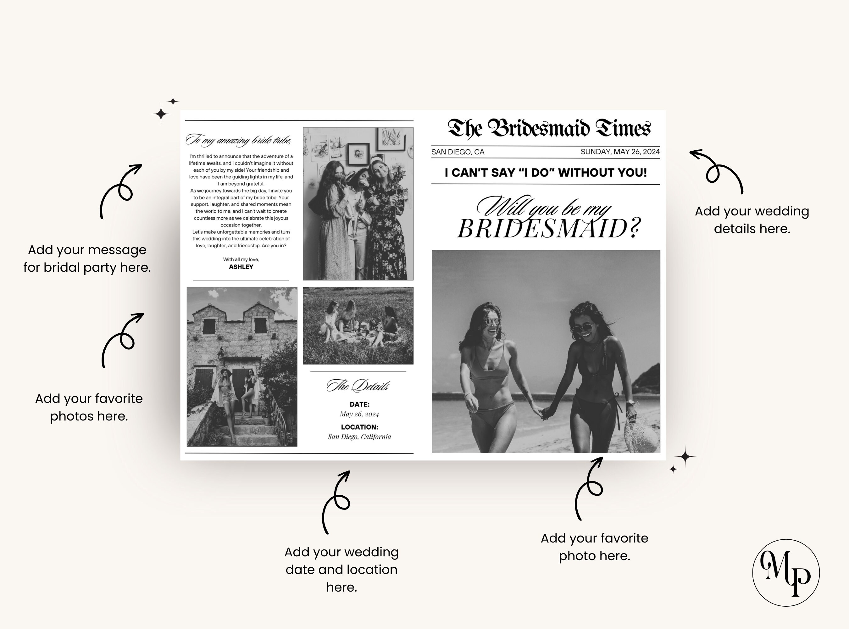 Bridesmaid Proposal Newspaper Bouquet, Canva Bridesmaid Newspaper ...