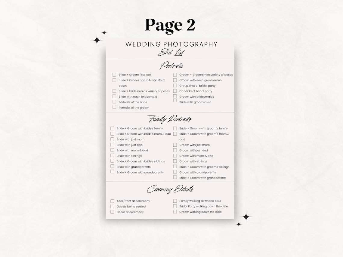 Wedding Photography Shot List, Wedding Photographer Check List ...