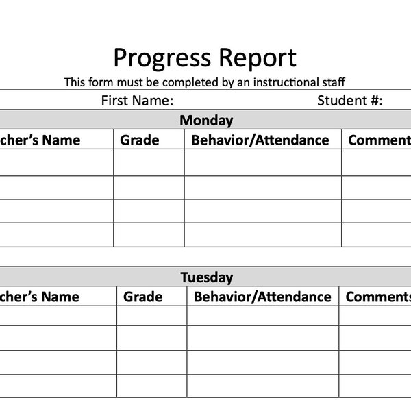 Student Progress Report - Etsy
