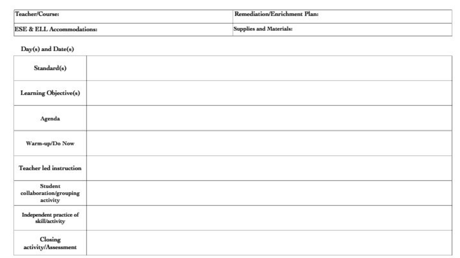 Lesson Planning Templates - Etsy