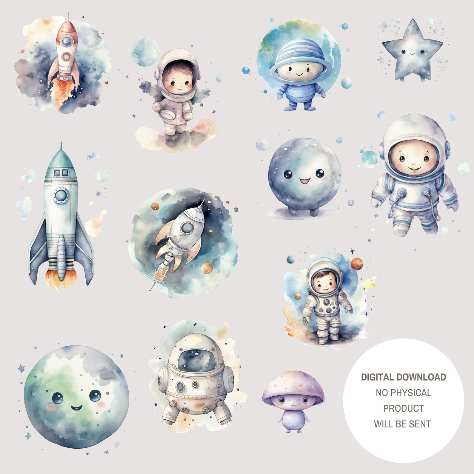 Space Watercolor Clipart, Outer Space Clipart, Space Astronaut Rocket ...