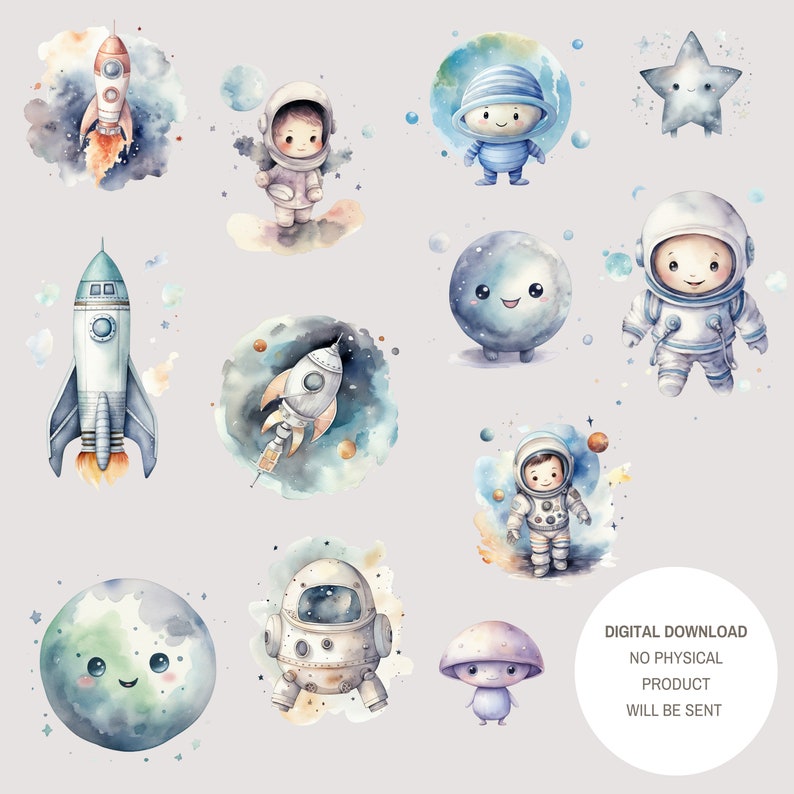 Space Watercolor Clipart, Outer Space Clipart, Space Astronaut Rocket ...
