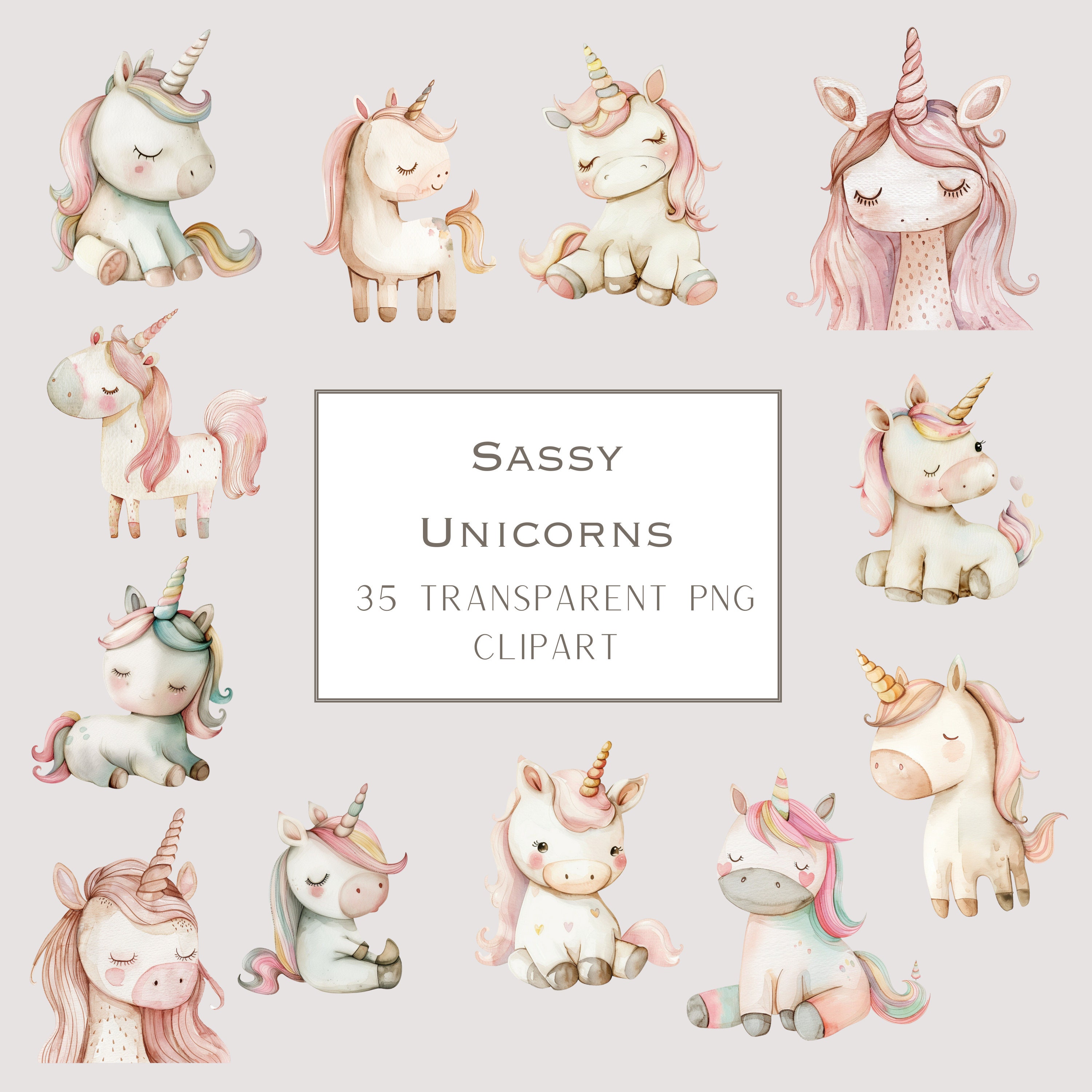 Watercolor Unicorn Clipart, Cute PNG Graphics (digital Download) - Etsy