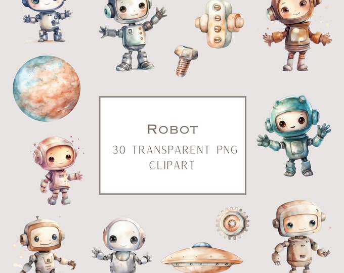 BUY 4 GET 50% OFF Retro Robot Clipart - Robot Clip Art - Cute Robots ...