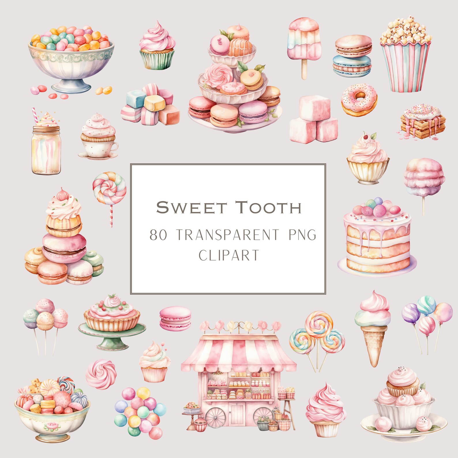 Watercolor Dessert Clipart, Candy Clipart, Watercolor Sweets Clipart ...