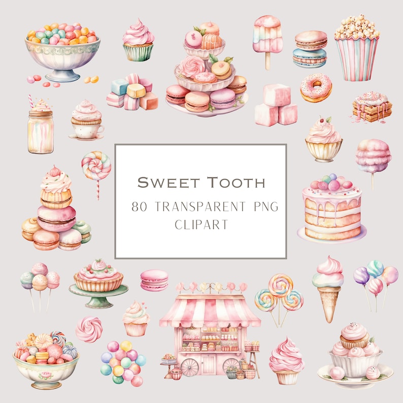 Watercolor Dessert Clipart, Candy Clipart, Watercolor Sweets Clipart ...