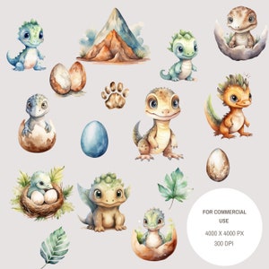 Watercolor Dinosaur Clipart Cute Dino Clipart Dinosaur - Etsy