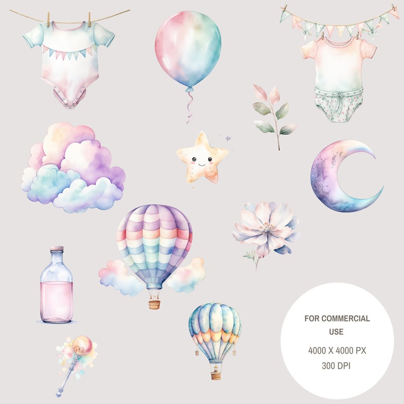Watercolor Clipart Baby Shower, Newborn Baby Boy Girl Watercolour ...