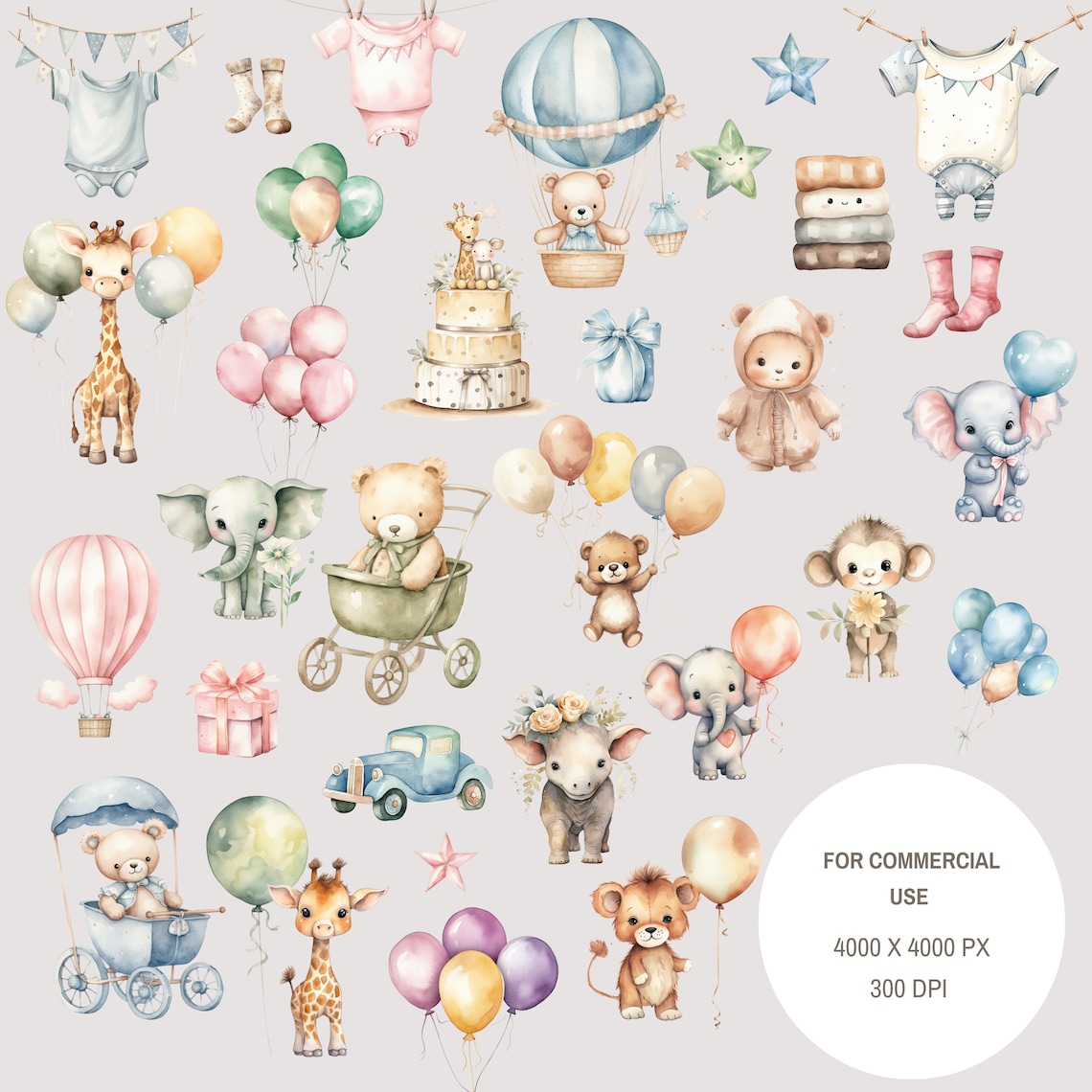 Baby Shower Watercolor Clipart, Baby Boy Girl Watercolor Pastel Color ...