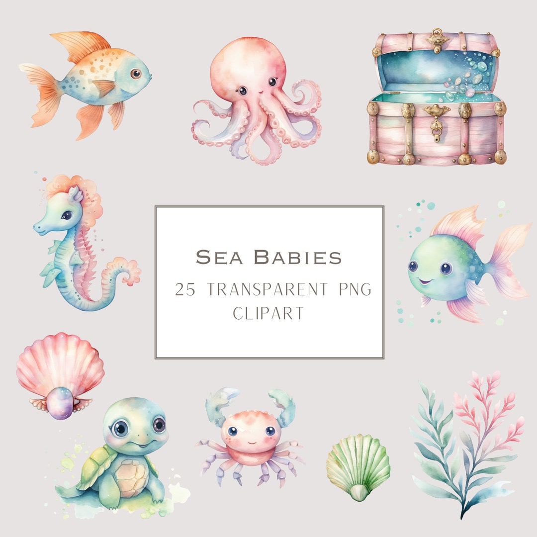 Cute Sea Animals Clipart, Under the Sea Illustrations, Little Sea ...
