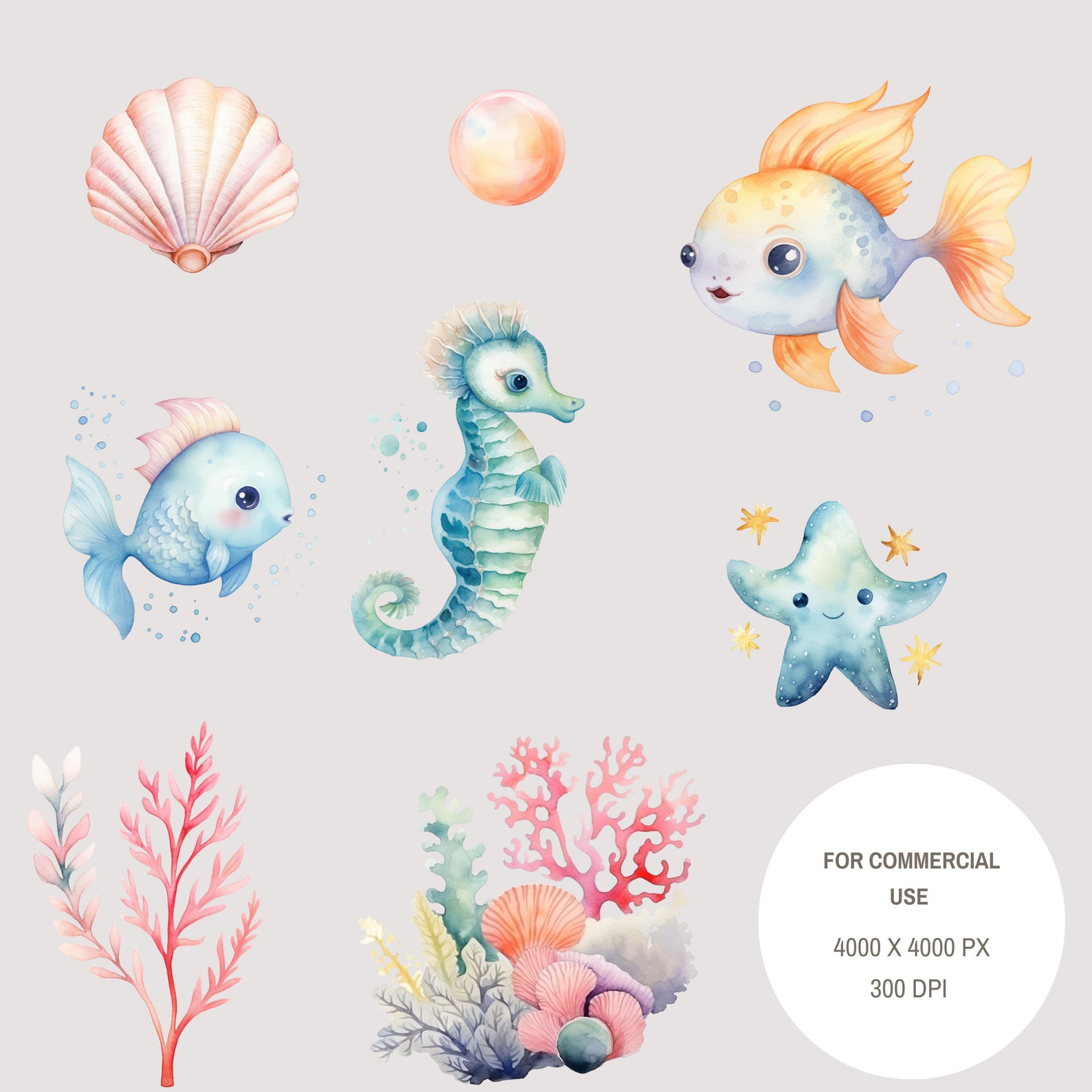 Cute Sea Animals Clipart, Under the Sea Illustrations, Little Sea ...