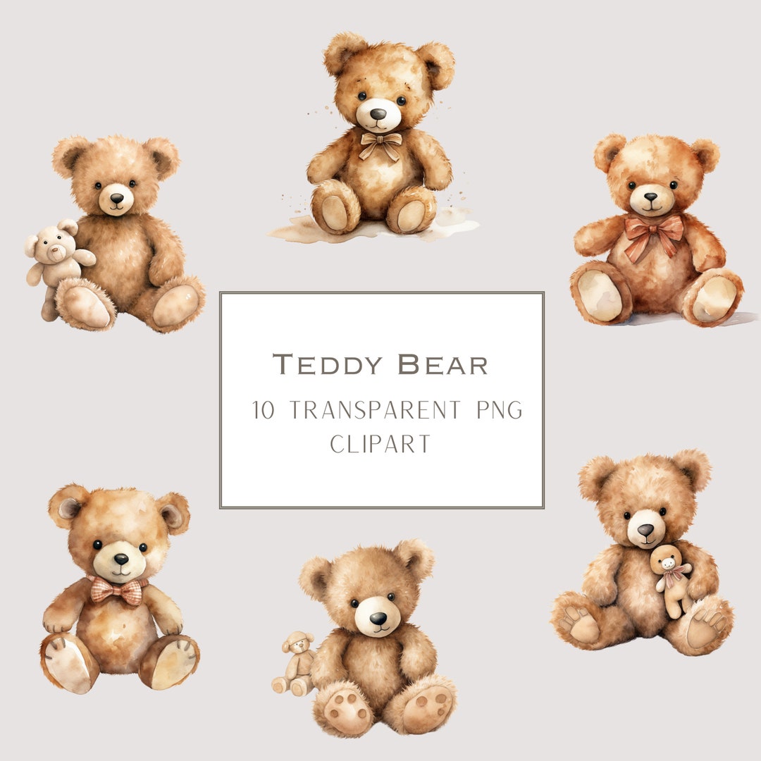 Watercolor Teddy Bear Clipart, Baby Shower Teddy Bear Clipart, Boho ...