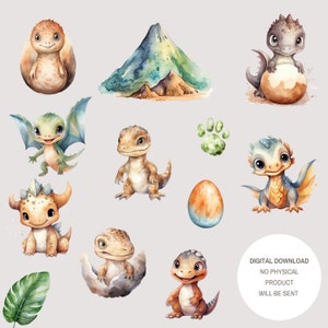 Watercolor Dinosaur Clipart Cute Dino Clipart Dinosaur - Etsy