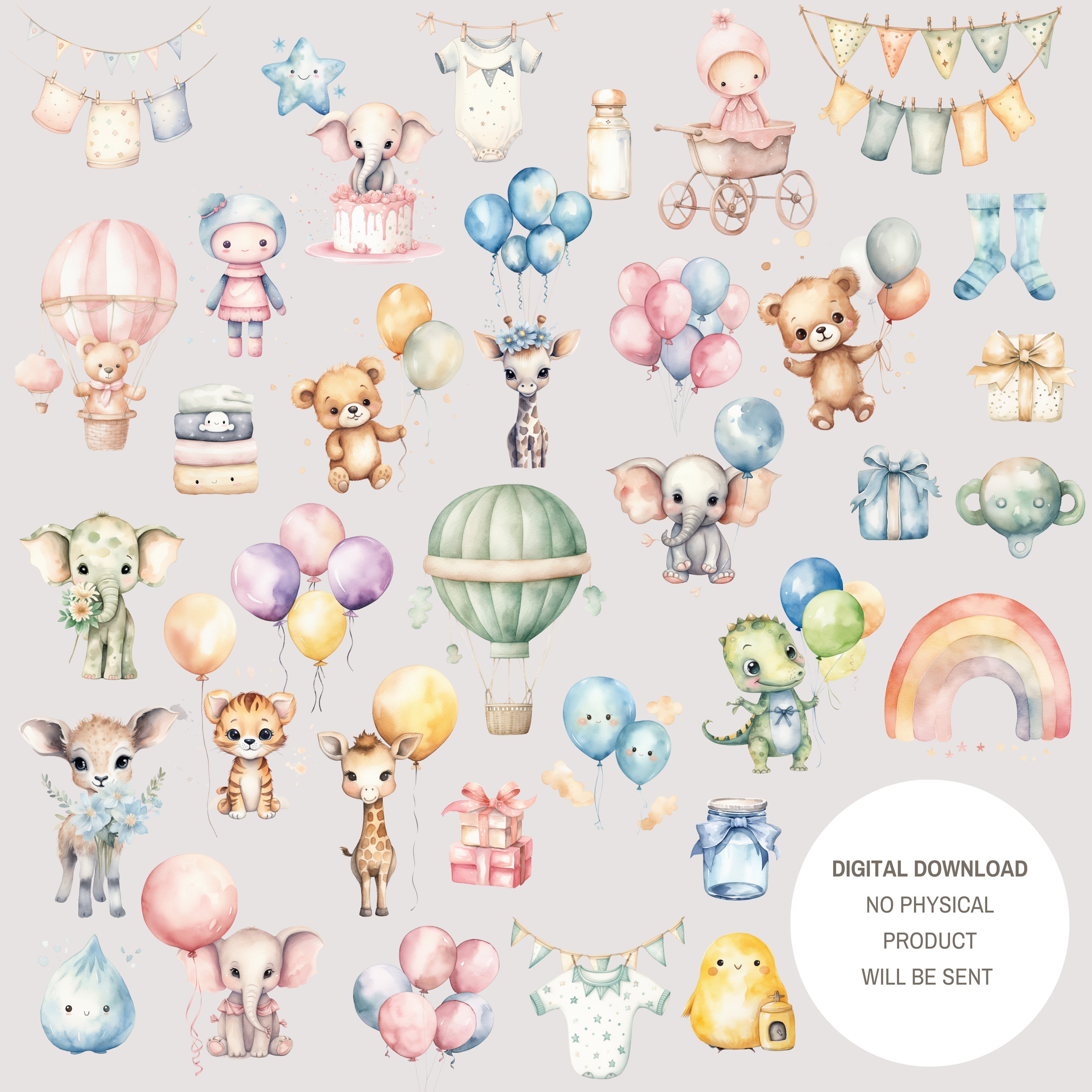 Baby Shower Watercolor Clipart, Baby Boy Girl Watercolor Pastel Color ...