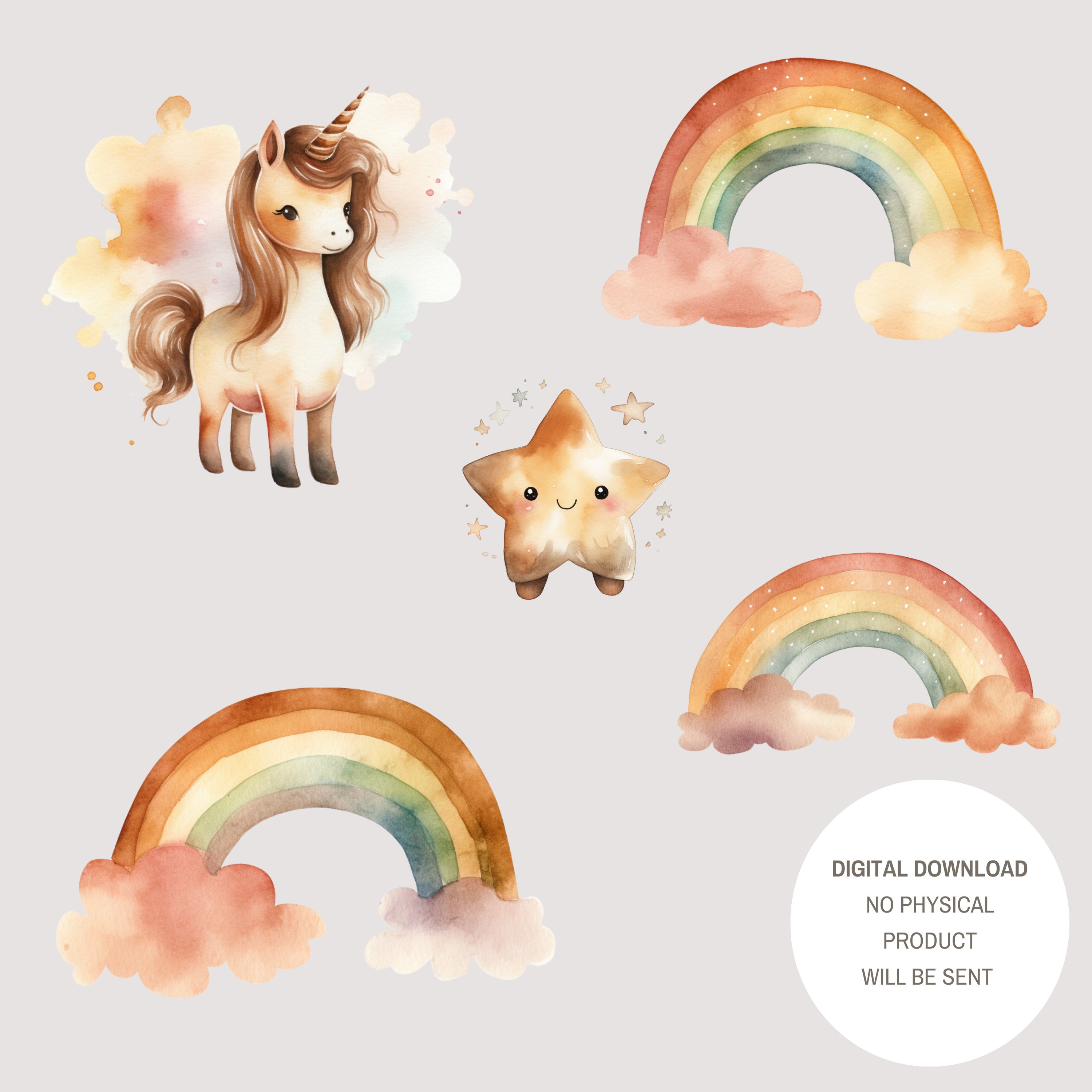 Unicorn Clipart, Watercolor Boho Unicorn Clipart, Baby Unicorn PNG ...