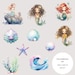 Watercolor Mermaid Clipart, Cute Mermaid Clipart Bundle, Little Mermaid ...