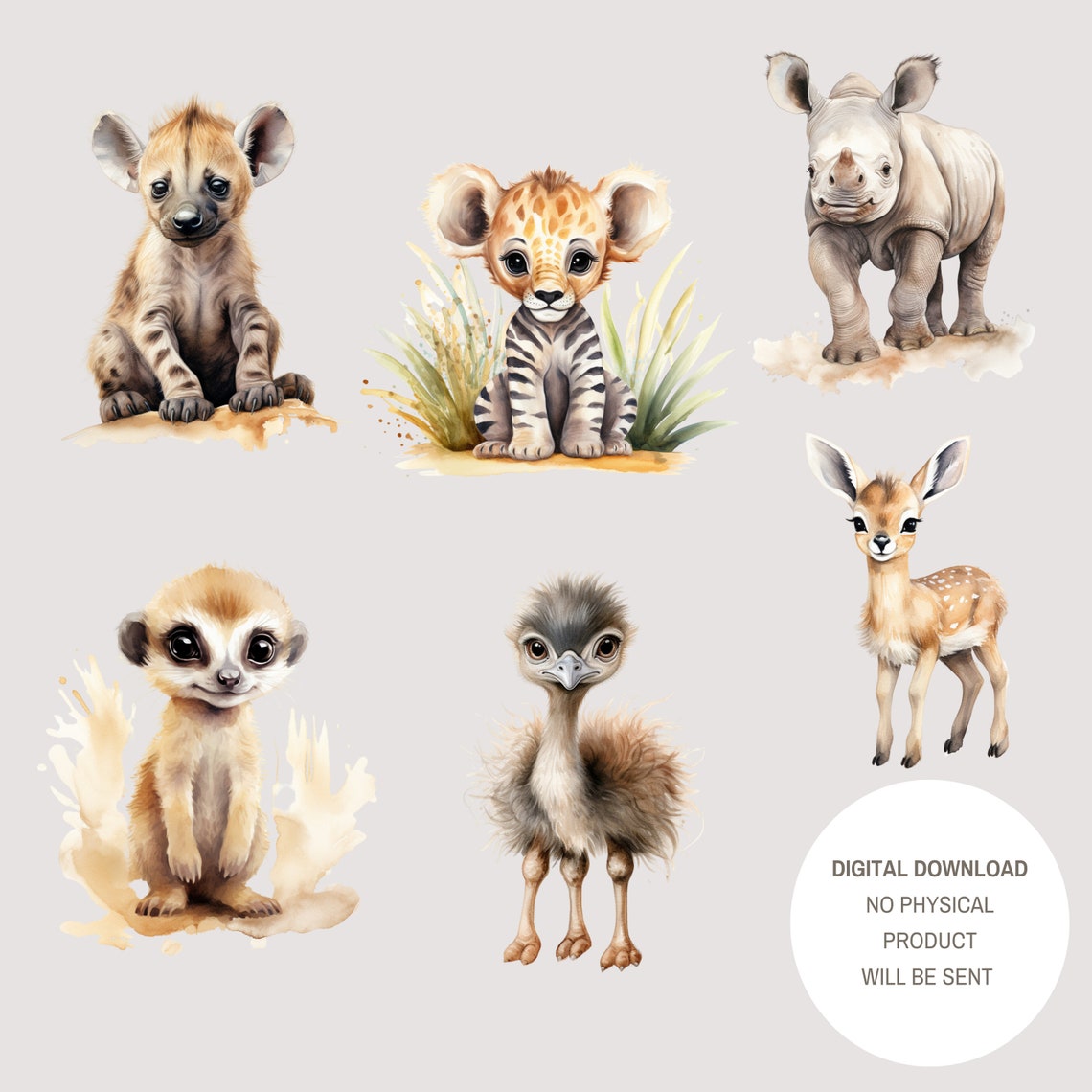 Safari Animals Clipart PNG | Baby Safari Watercolor Animals | Nursery ...