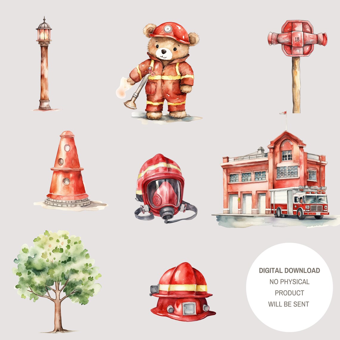 Firefighters Watercolor Clipart, Fire Truck Illustration, Fireman ...
