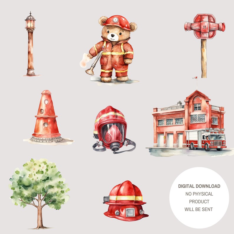 Firefighters Watercolor Clipart, Fire Truck Illustration, Fireman ...