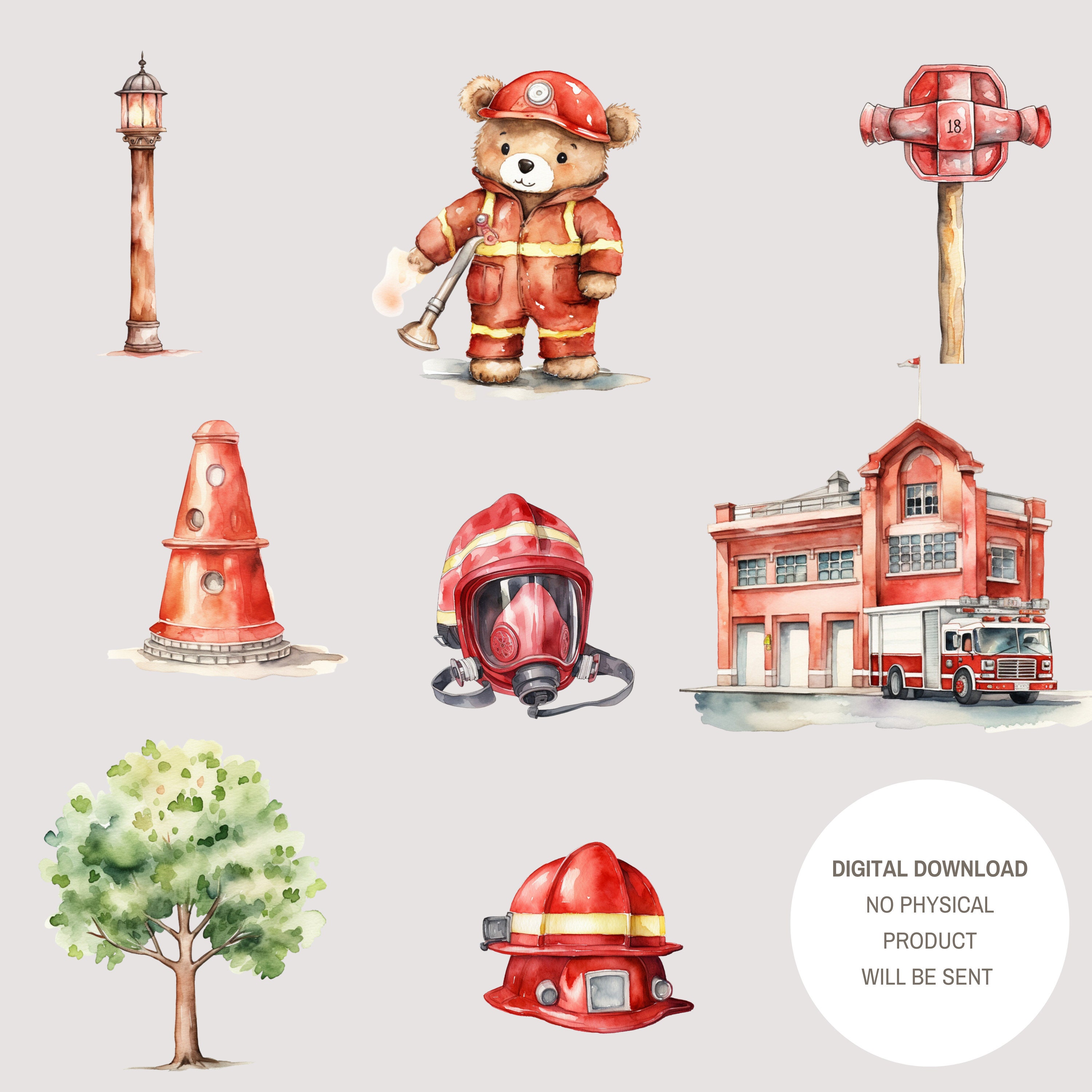 Firefighters Watercolor Clipart, Fire Truck Illustration, Fireman ...