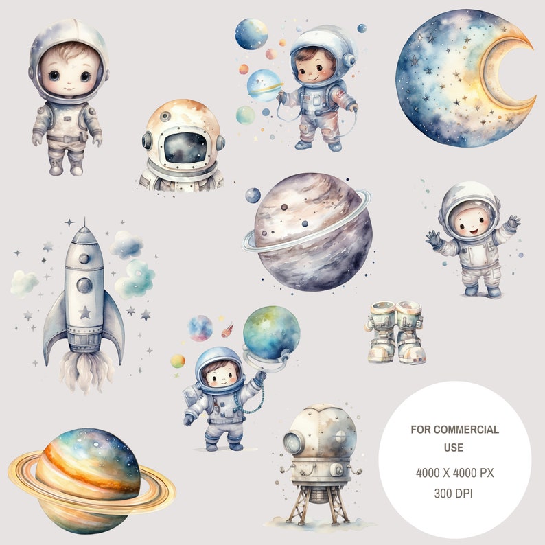 Space Watercolor Clipart, Outer Space Clipart, Space Astronaut Rocket ...