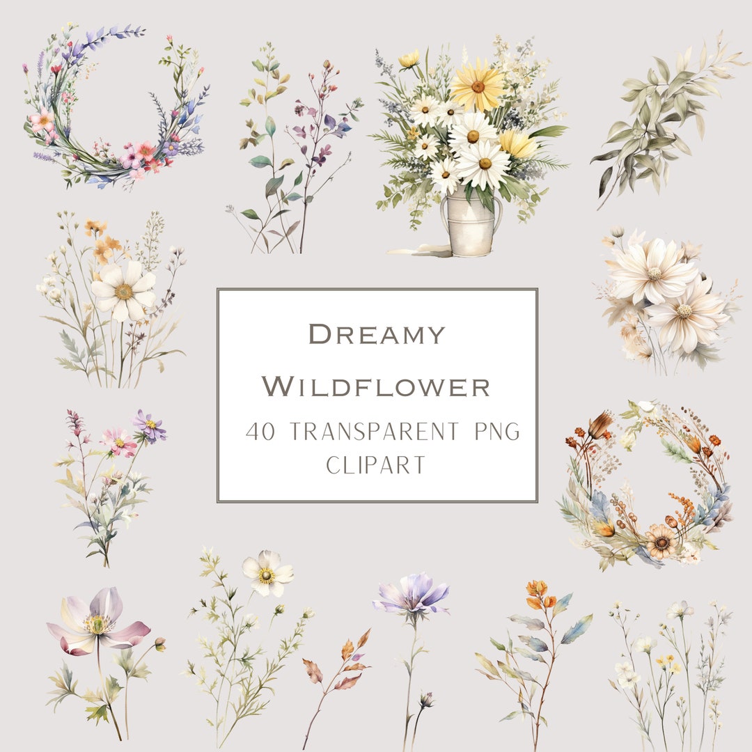 Watercolor Wildflower Clipart Bundle: Vintage Floral PNG (digital ...