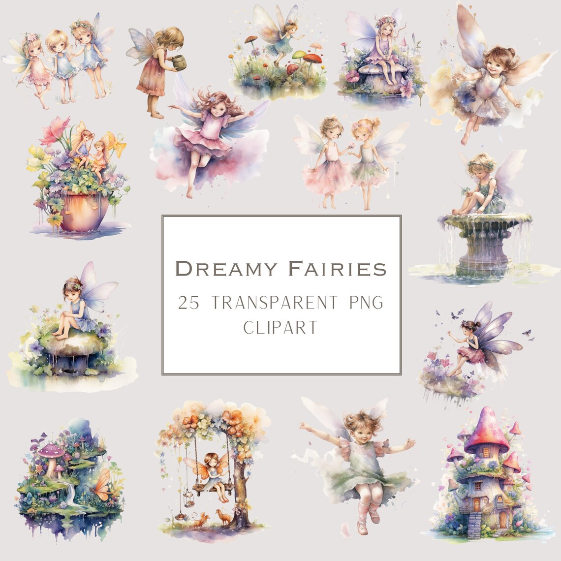 Watercolor Fairy Clipart, Fairyland Illustrations (25 PNG, 4000x4000 Px ...
