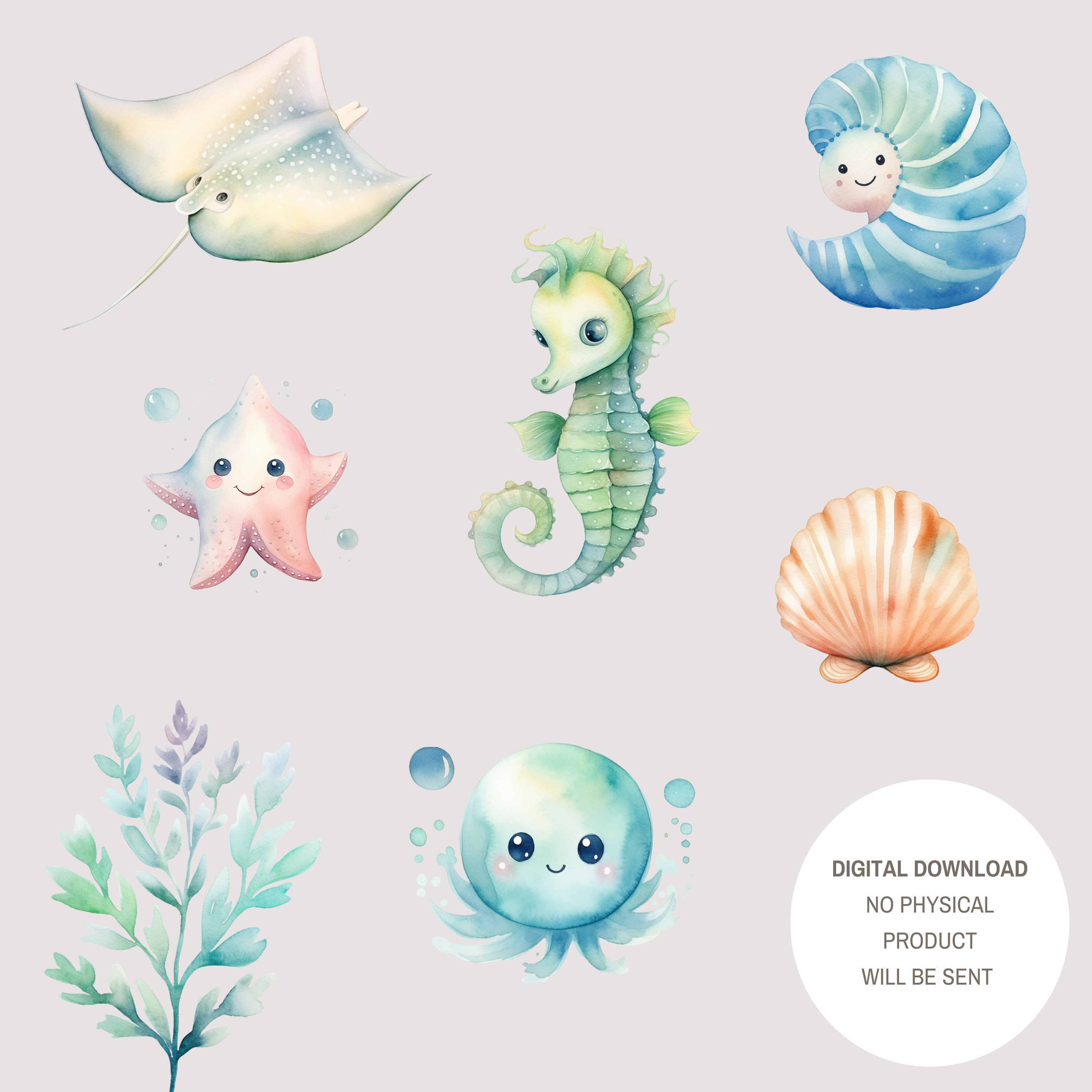 Cute Sea Animals Clipart Under the Sea Illustrations Little - Etsy