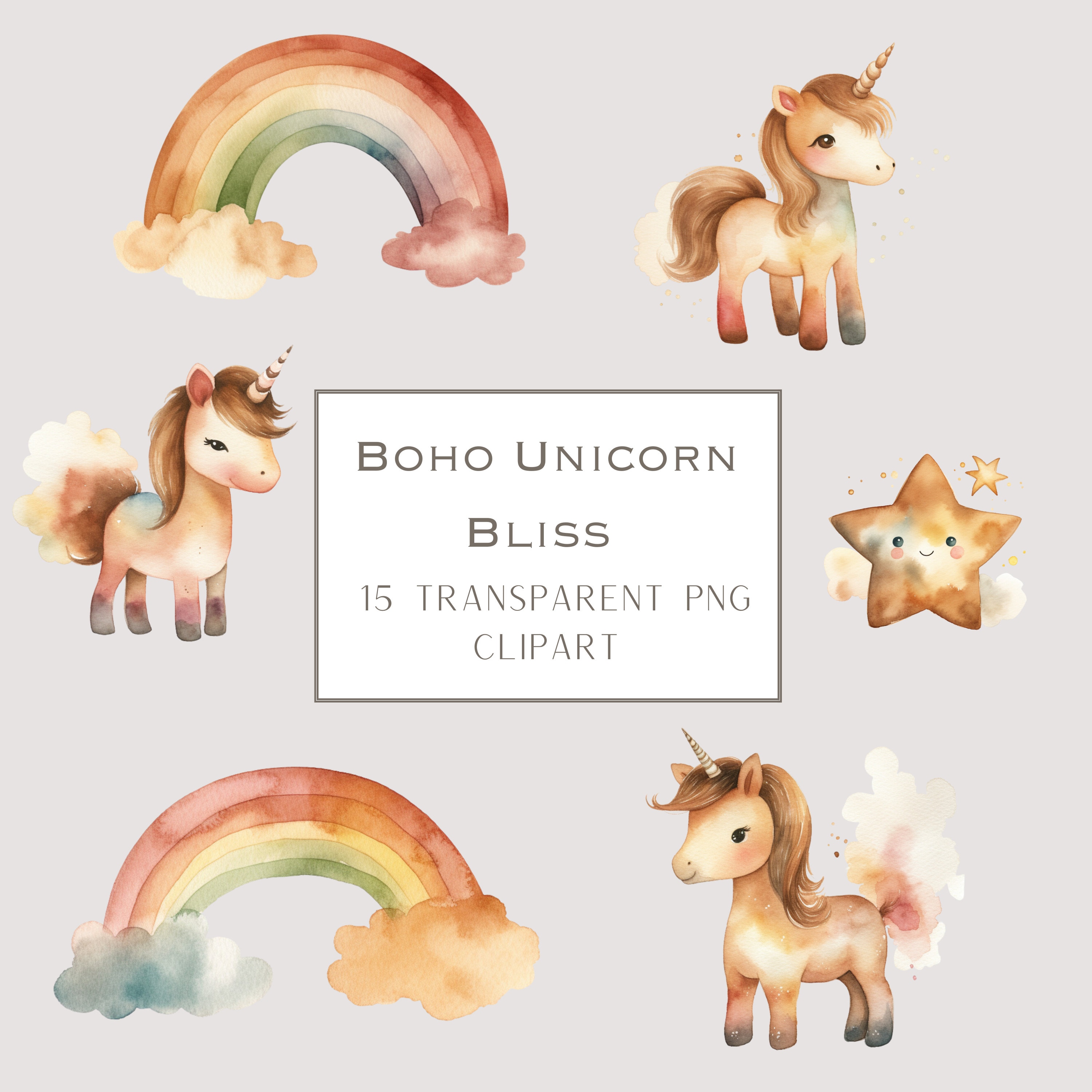 Unicorn Clipart, Watercolor Boho Unicorn Clipart, Baby Unicorn PNG ...