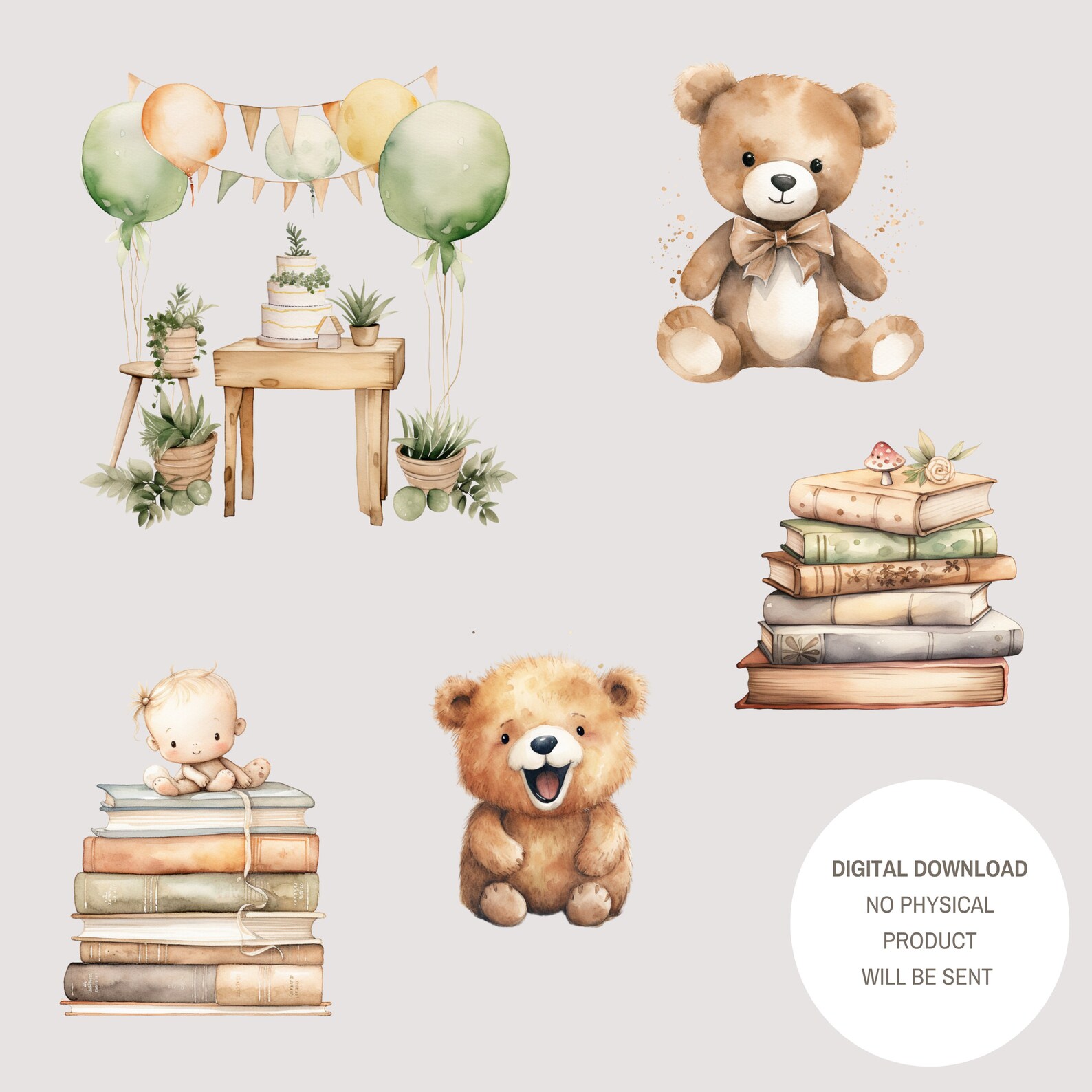 Boho Baby Shower Watercolor Clipart: Nursery Decor PNG (digital ...