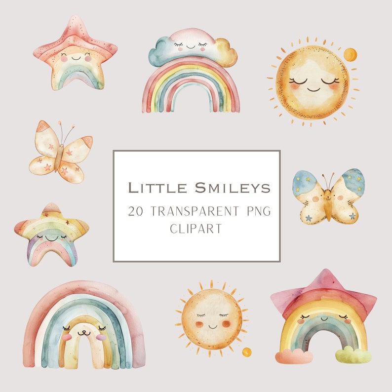 Watercolor Sun Clipart, Rainbow Clipart, Cute Sun Png, Pastel Rainbow ...