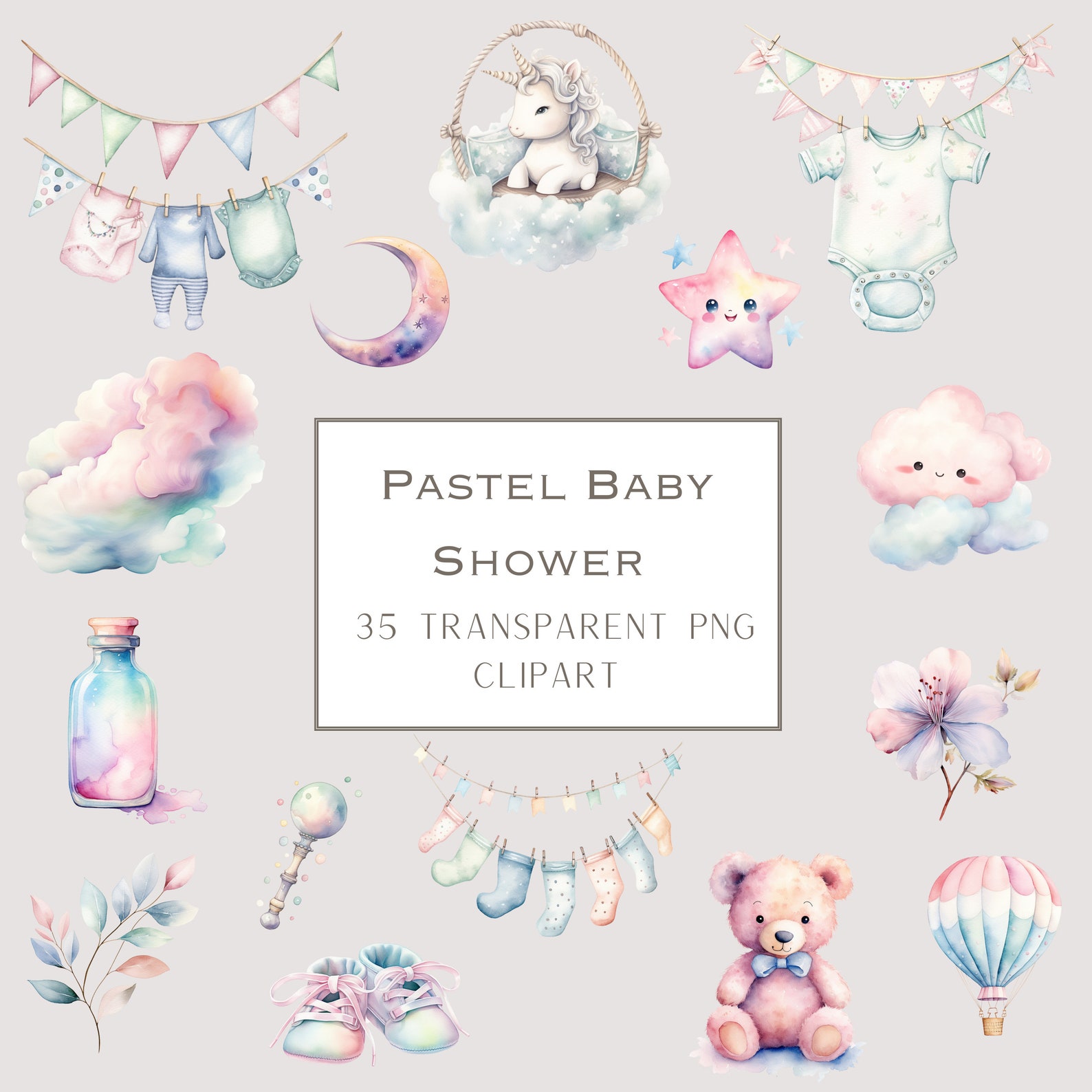 Watercolor Clipart Baby Shower, Newborn Baby Boy Girl Watercolour ...