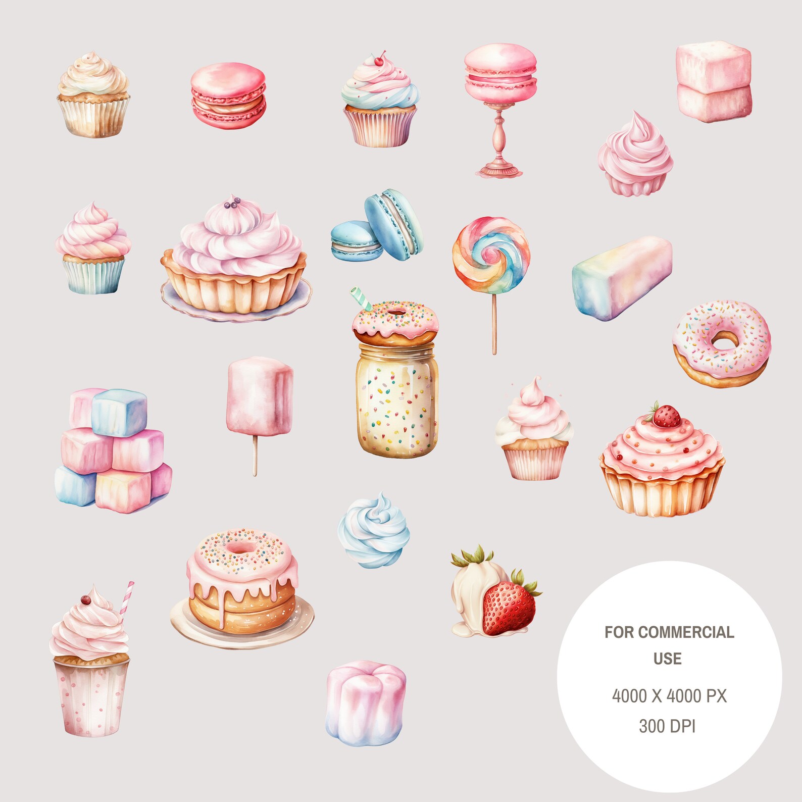 Watercolor Dessert Clipart, Candy Clipart, Watercolor Sweets Clipart ...