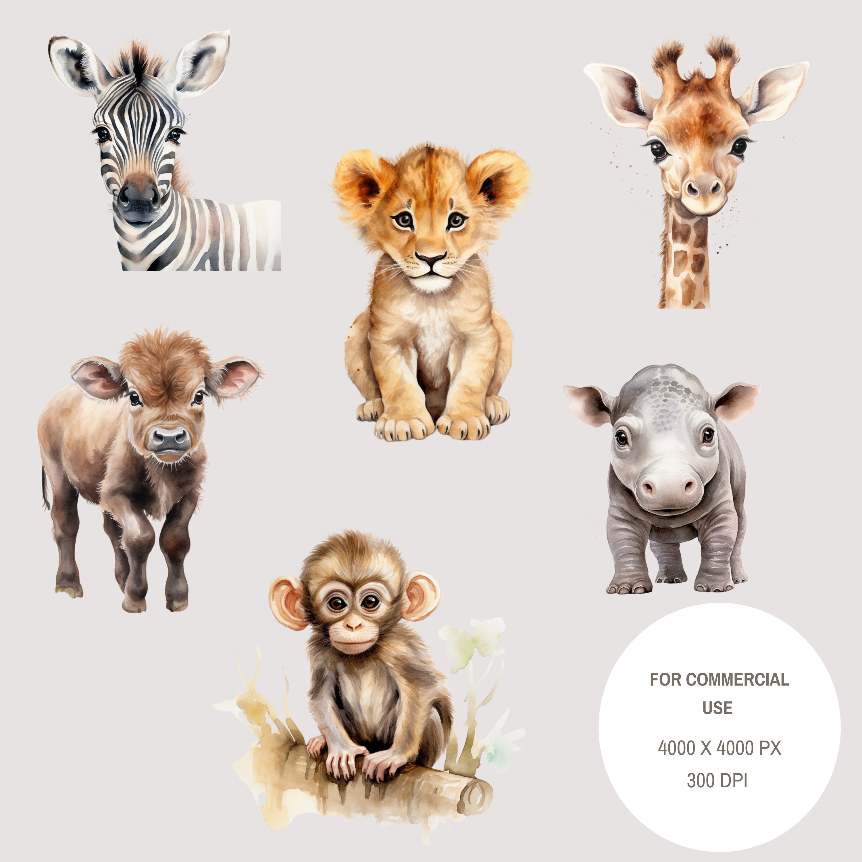 Safari Animals Clipart Watercolor Safari Baby Animals - Etsy