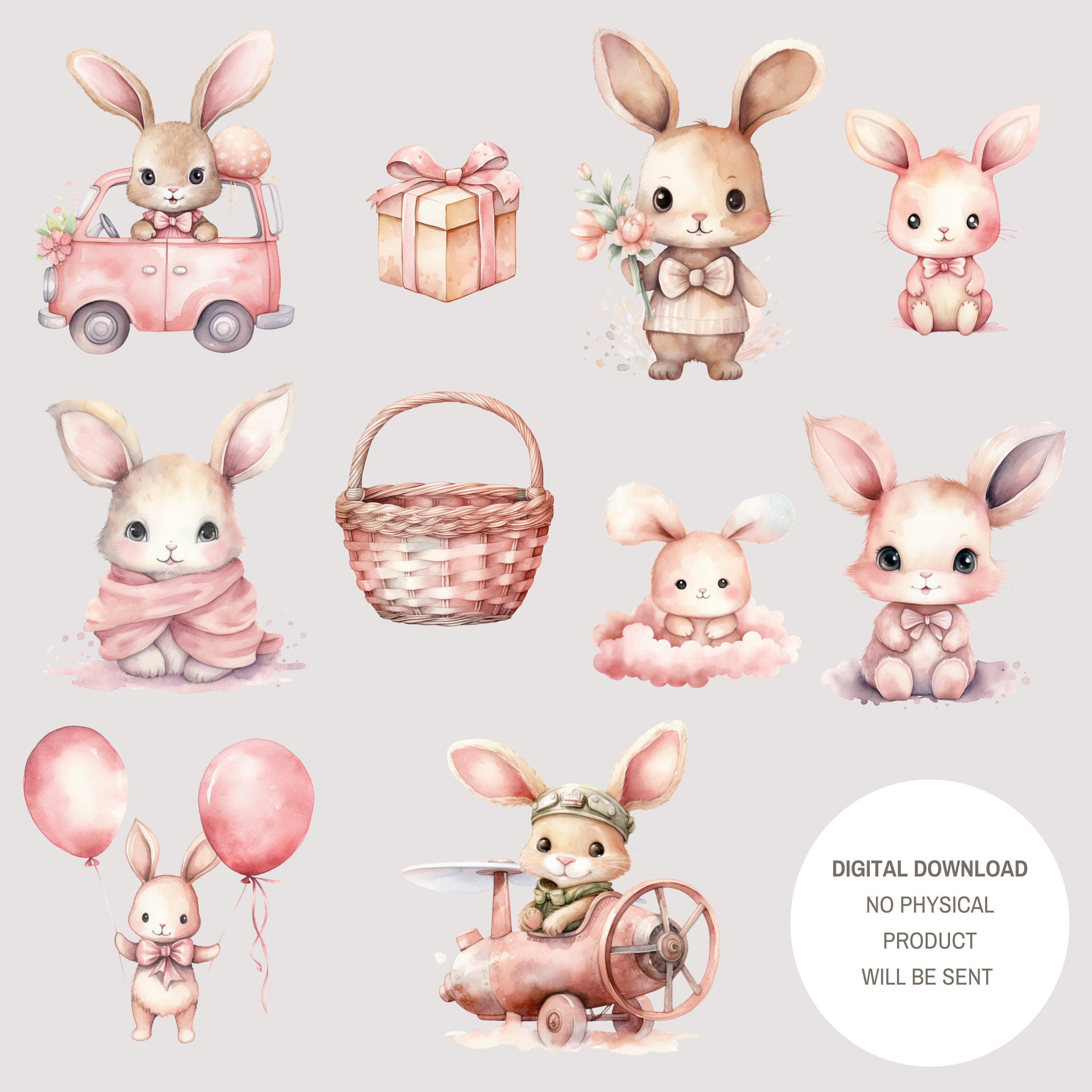 Watercolor Bunny Clipart for Girl, Watercolor Cute Pink Baby Shower ...